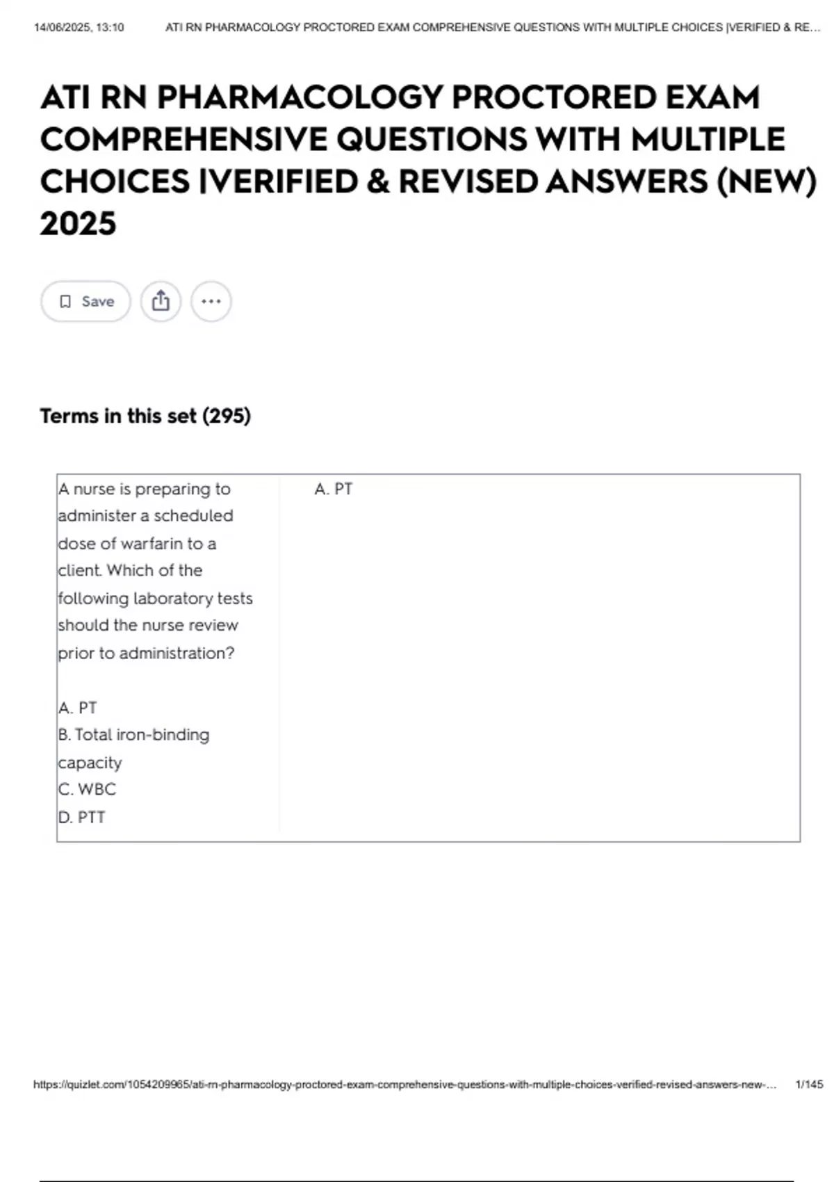 ATI RN PHARMACOLOGY PROCTORED EXAM COMPREHENSIVE QUESTIONS WITH ...