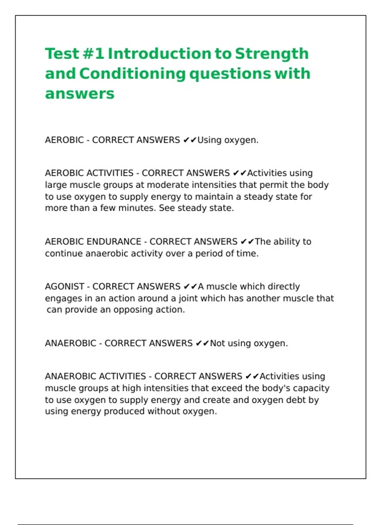 Test -1 Introduction to Strength and Conditioning questions with ...
