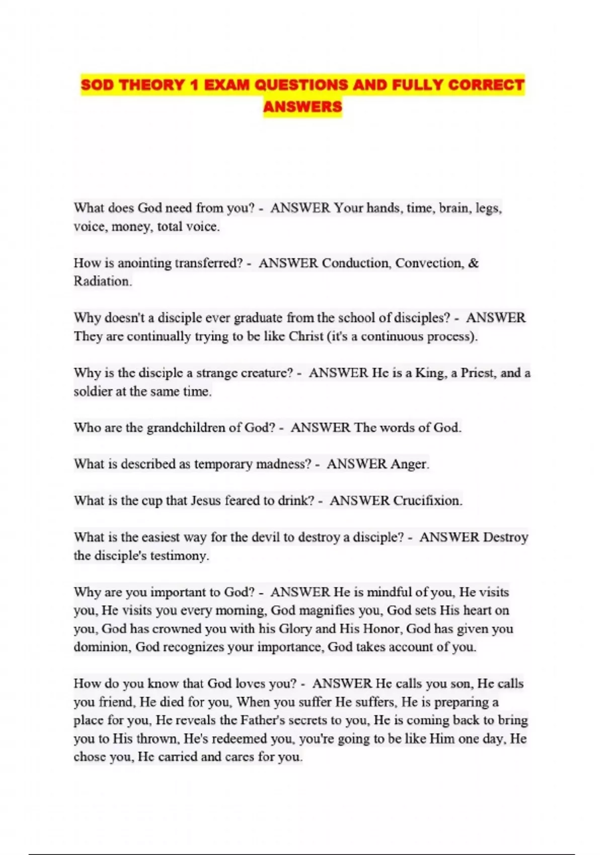 SOD THEORY 1 EXAM QUESTIONS AND FULLY CORRECT ANSWERS - SOD THEORY 1 ...