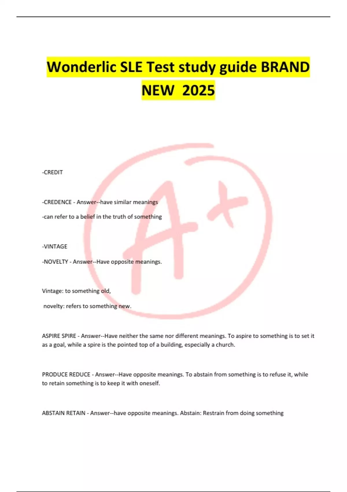 Wonderlic SLE Test Study Guide – 2025 Edition with Synonyms, Antonyms ...