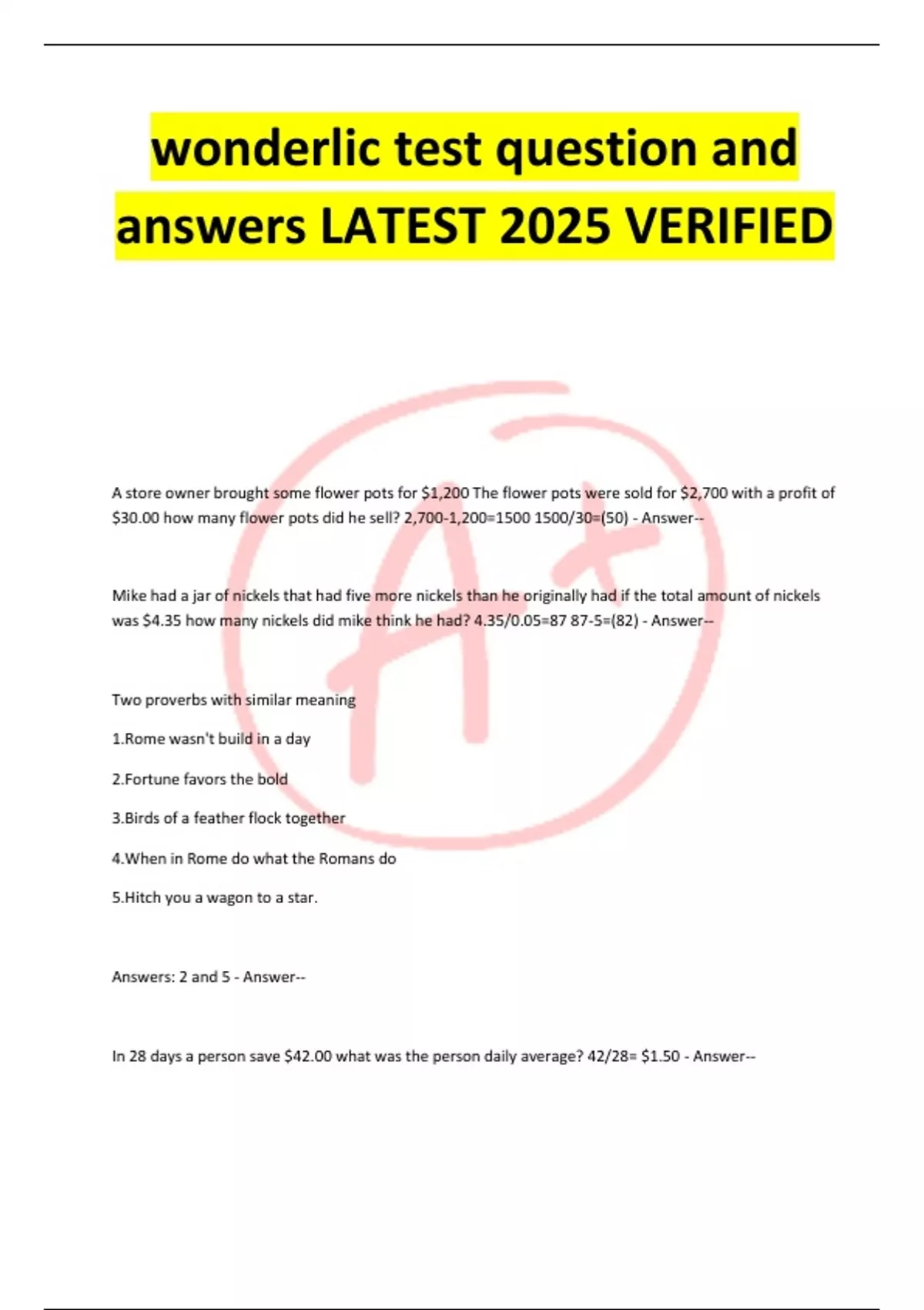 Wonderlic Test Questions and Answers – Latest 2025 Verified Edition ...