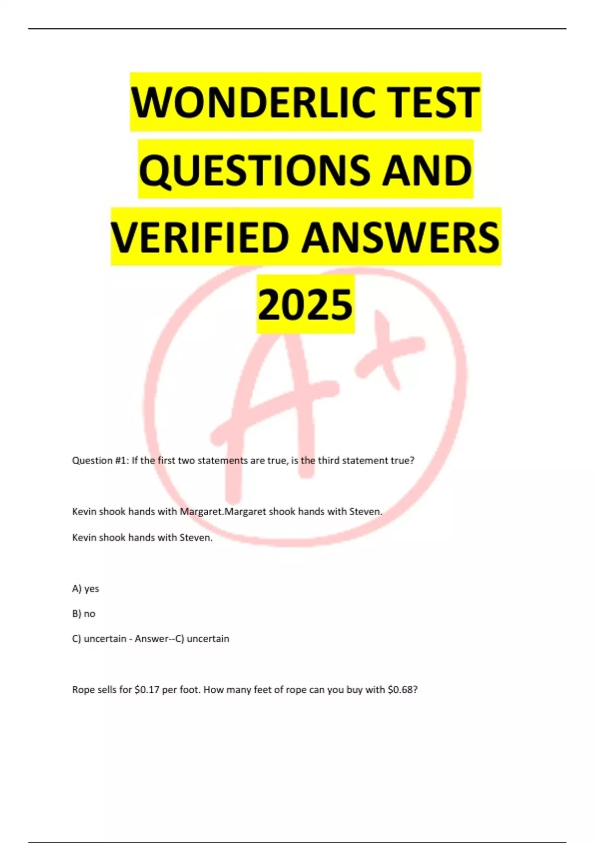 Wonderlic Test Questions and Verified Answers – 2025 Full-Length ...