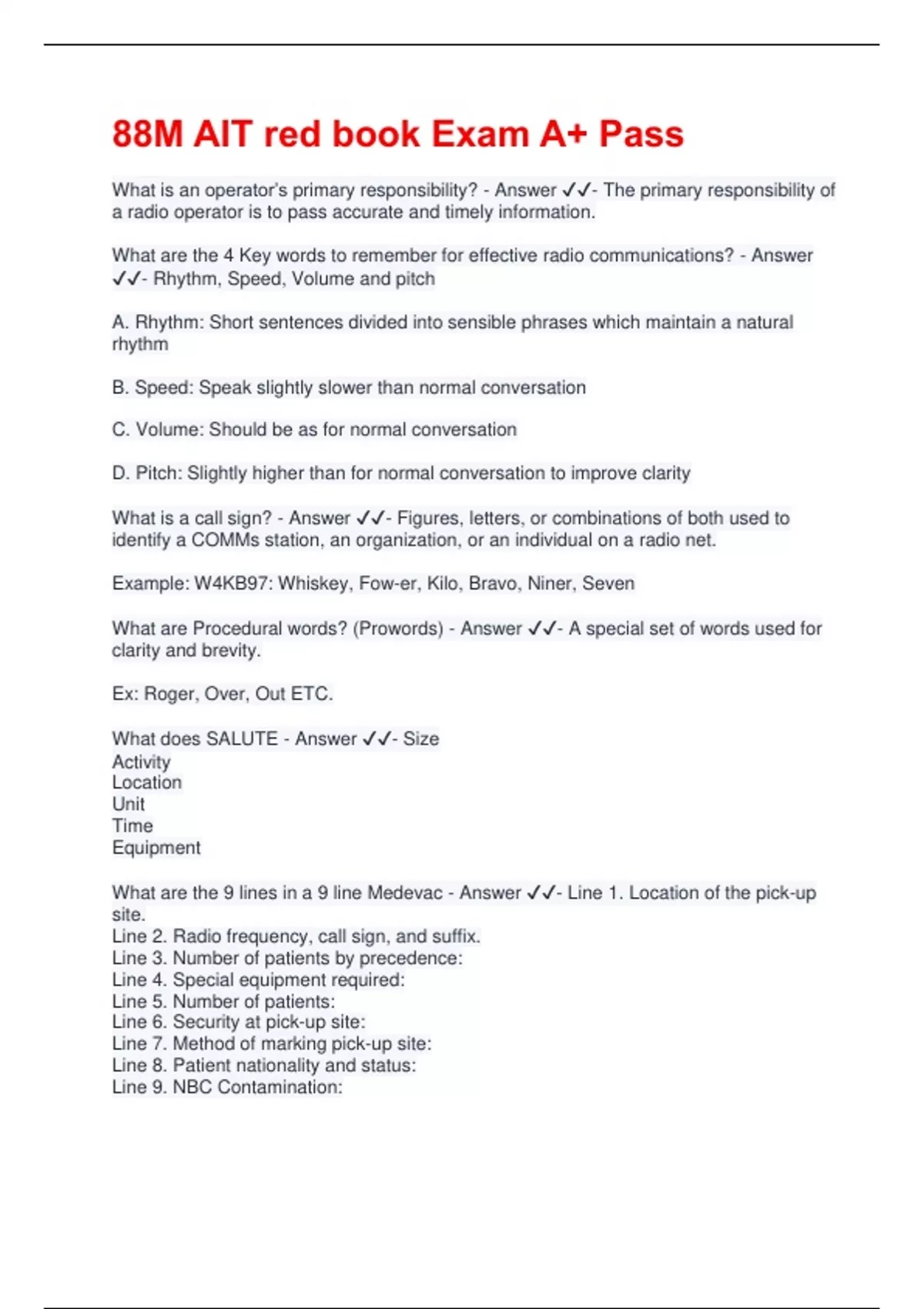 88M AIT red book Exam A+ Pass - 88M AIT red book - Stuvia US