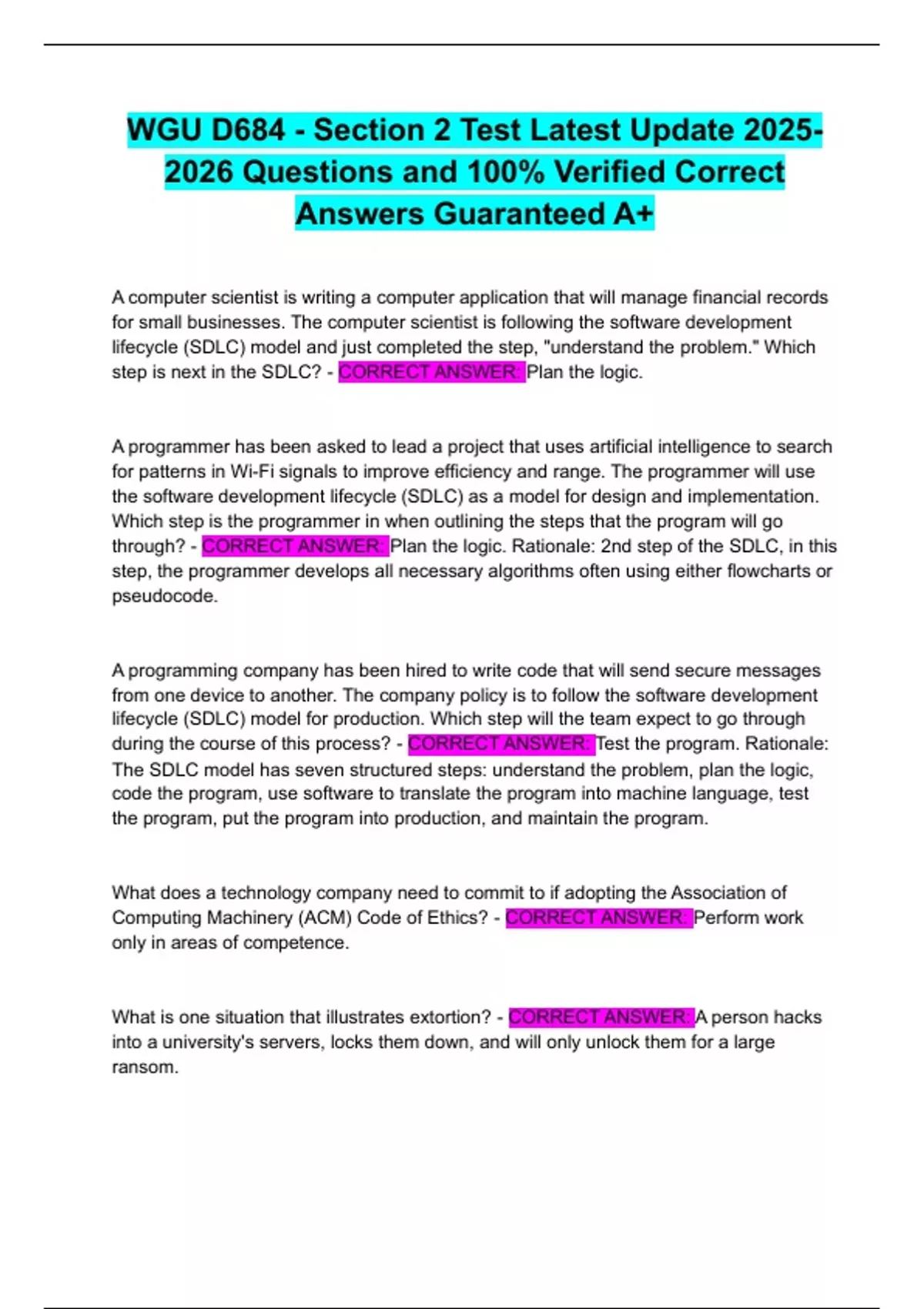 WGU D684 - Section 2 Test Latest Update Questions and 100% Verified ...