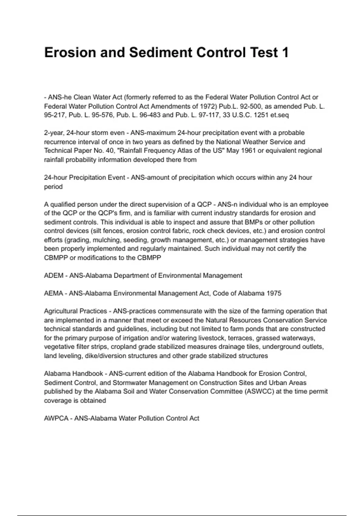 Erosion and Sediment Control Test 1 NEWEST 2025/2026 ACTUAL EXAM ...