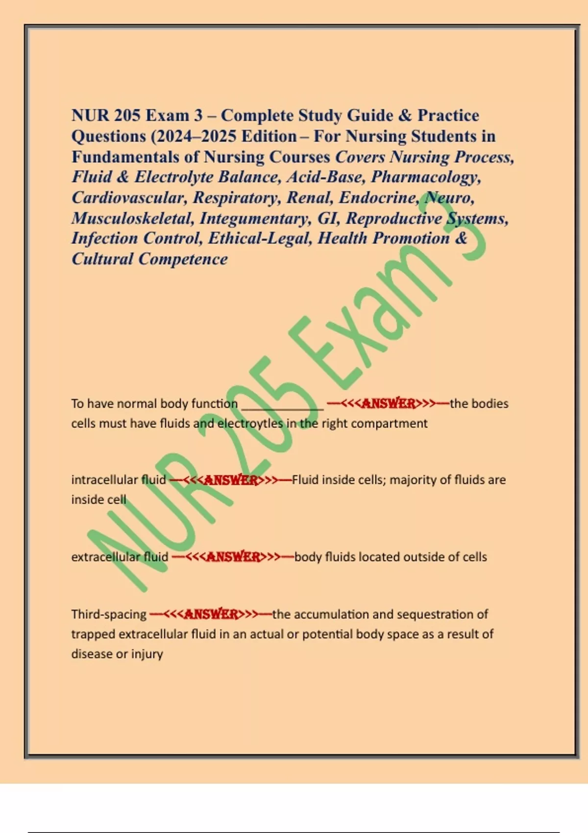 NUR 205 Exam 3 – Complete Study Guide & Practice Questions (2024–2025 ...