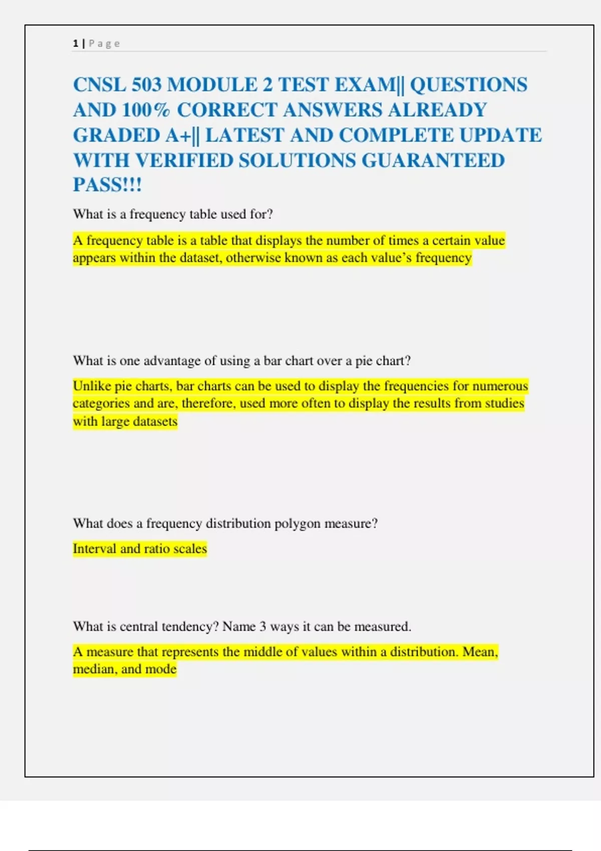 CNSL 503 MODULE 2, 3, 4 &5 TESTS EXAM|| QUESTIONS AND 100% CORRECT ...