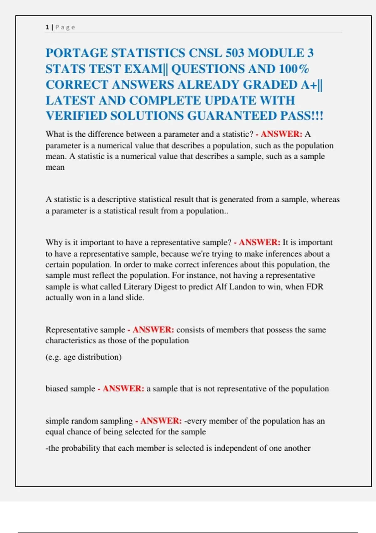 PORTAGE LEARNING CNSL 503 MODULE 1 - 7 EXAMS PACKAGE CORRELATIONAL ...