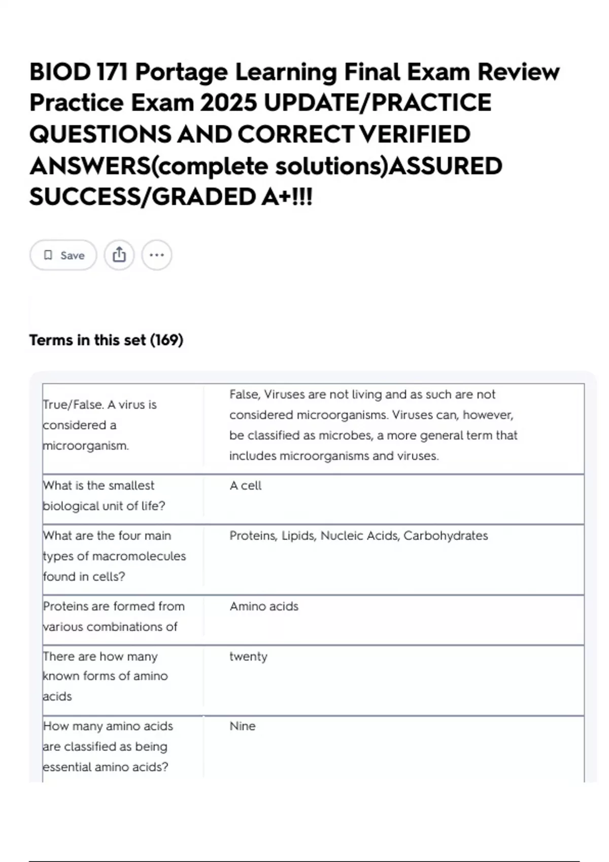 BIOD 171 Portage Learning Final Exam Review Practice Exam 2025 UPDATE/PRACTICE QUESTIONS AND ...