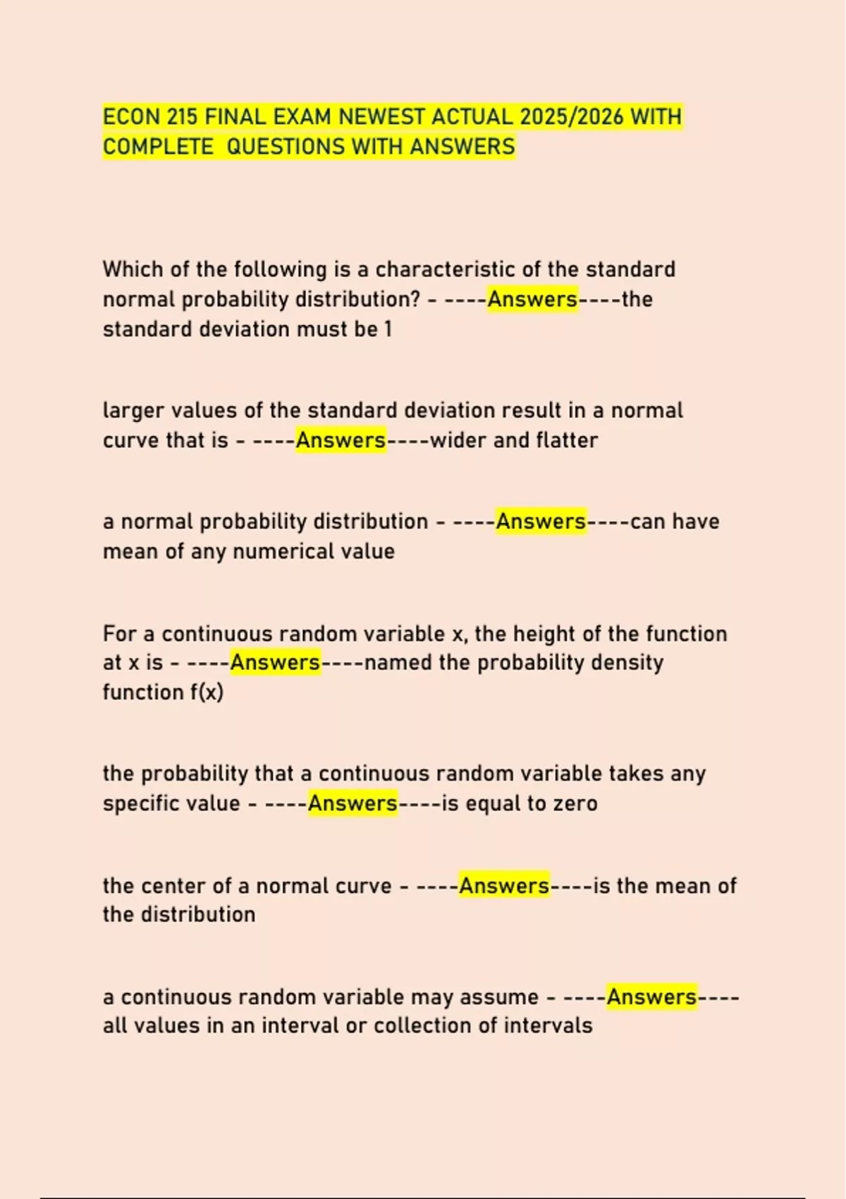 ECON 215 FINAL EXAM NEWEST ACTUAL 2025/2026 WITH COMPLETE QUESTIONS ...