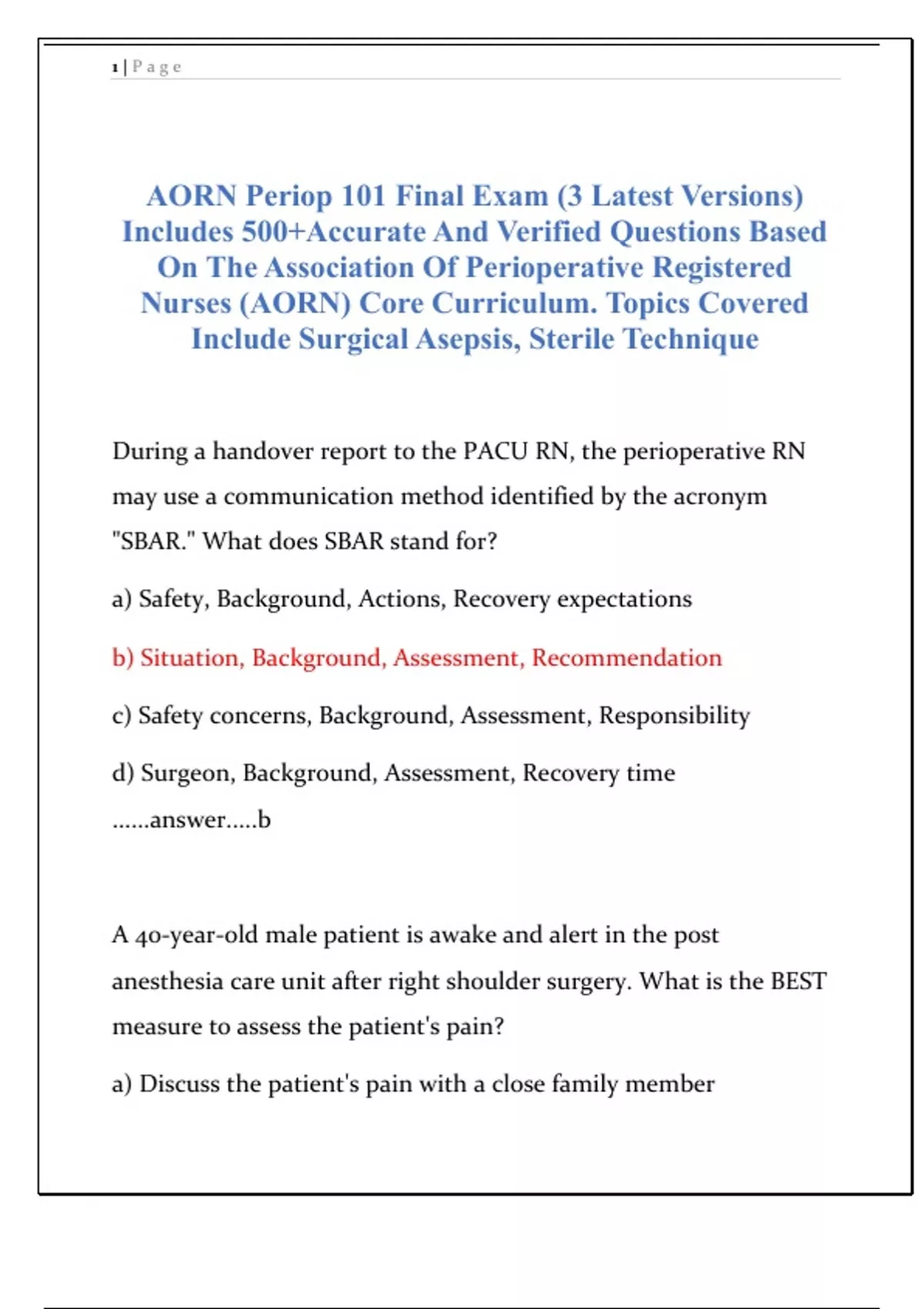 AORN Periop 101 Final Exam (3 Latest Versions) Includes 500+Accurate ...