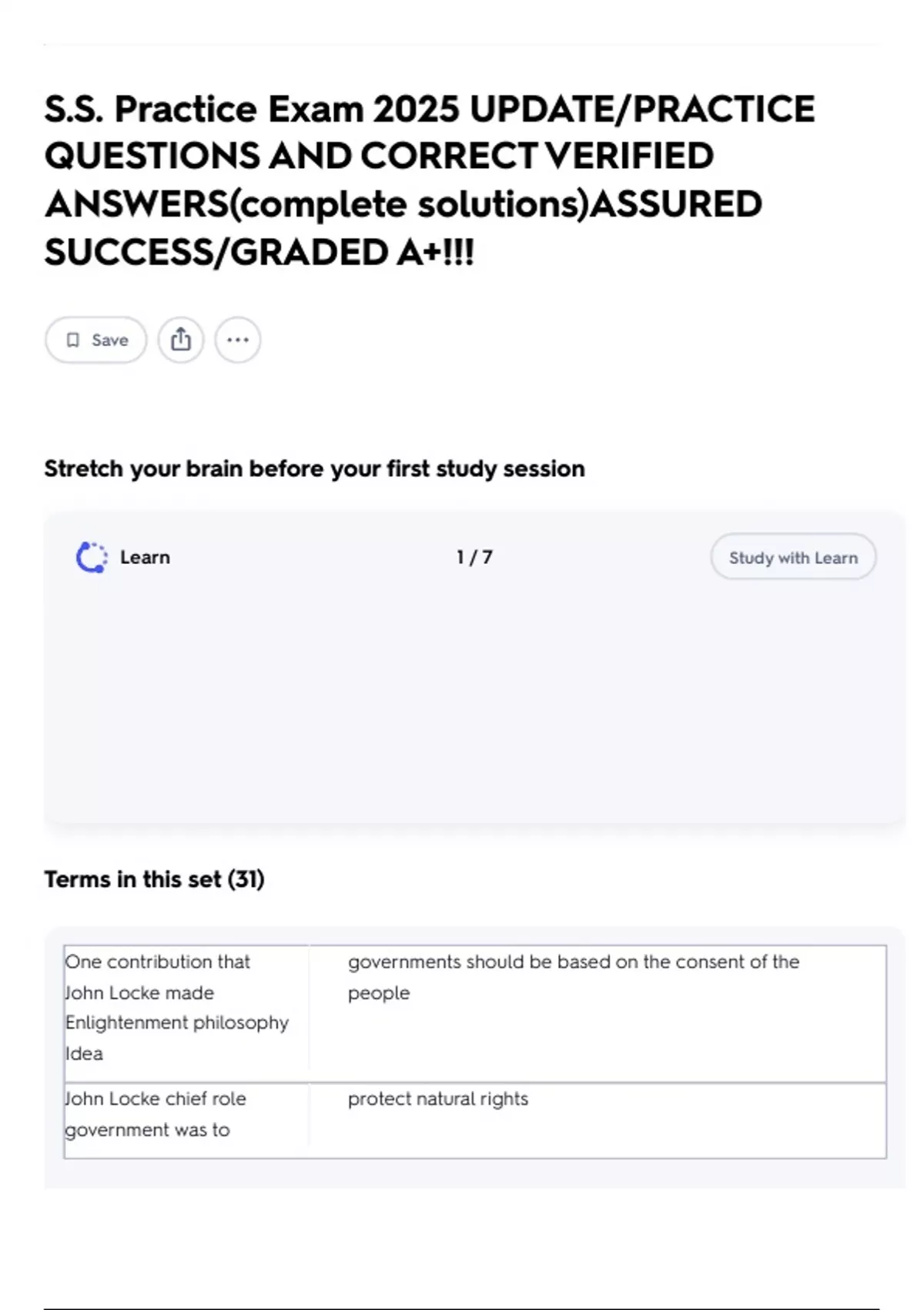 S.S. Practice Exam 2025 UPDATE/PRACTICE QUESTIONS AND CORRECT VERIFIED ...
