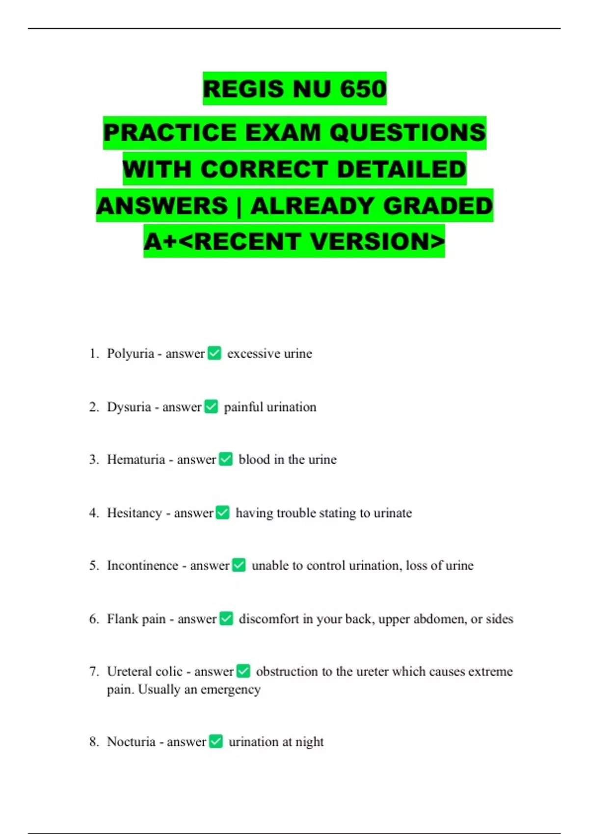 REGIS NU 650 PRACTICE EXAM QUESTIONS WITH CORRECT DETAILED ANSWERS ...