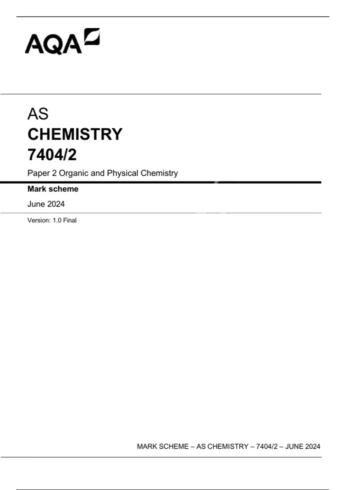 AS -LEVEL CHEMISTRY 7404/2 Paper 2 Organic and Physical Chemistry MARK ...