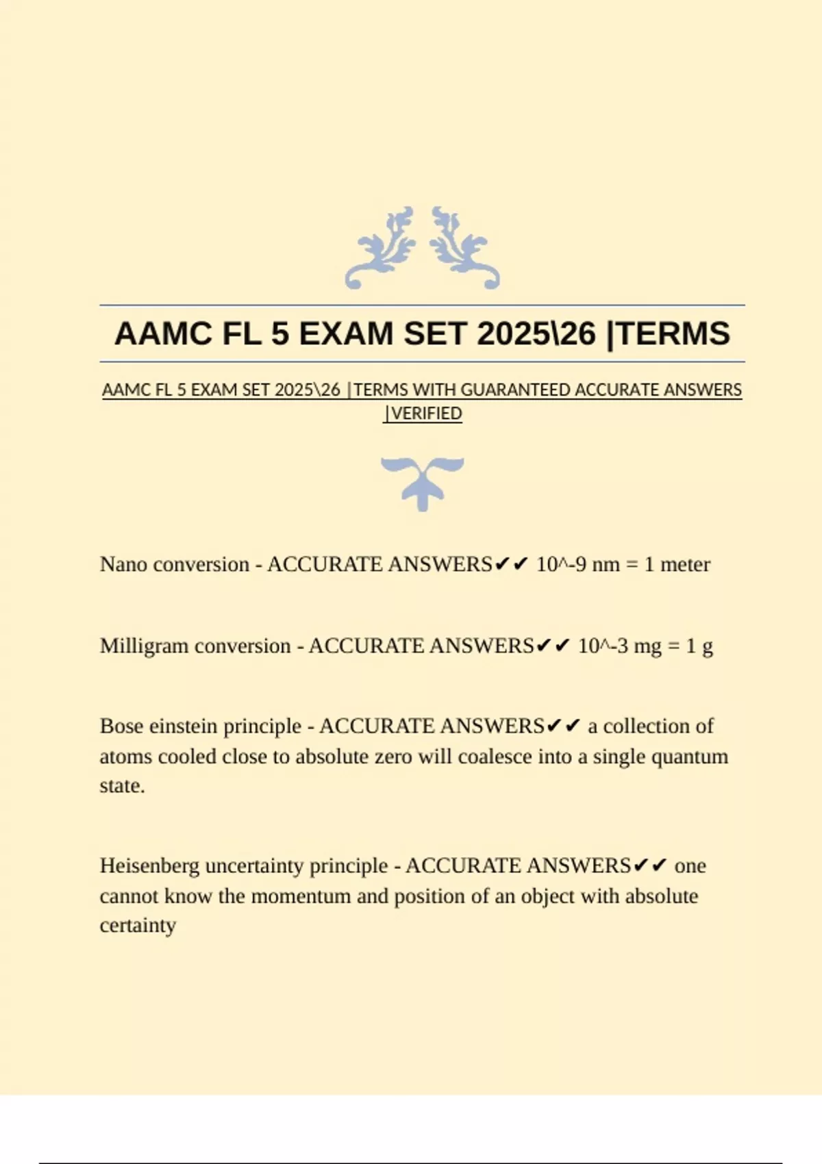 AAMC FL 5 EXAM SET 202526 |TERMS WITH GUARANTEED ACCURATE ANSWERS ...