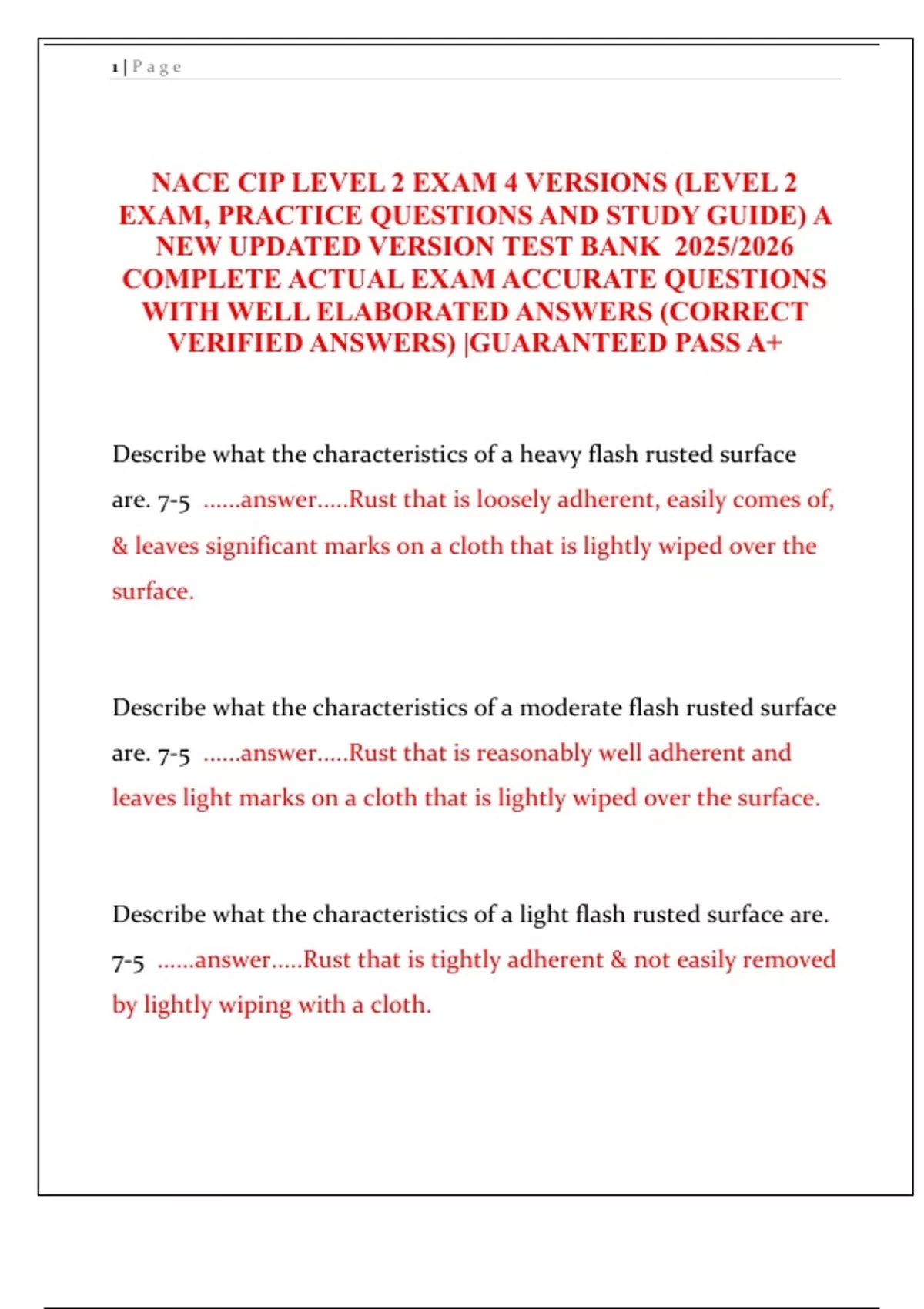 NACE CIP LEVEL 2 EXAM 4 VERSIONS (LEVEL 2 EXAM, PRACTICE QUESTIONS AND ...