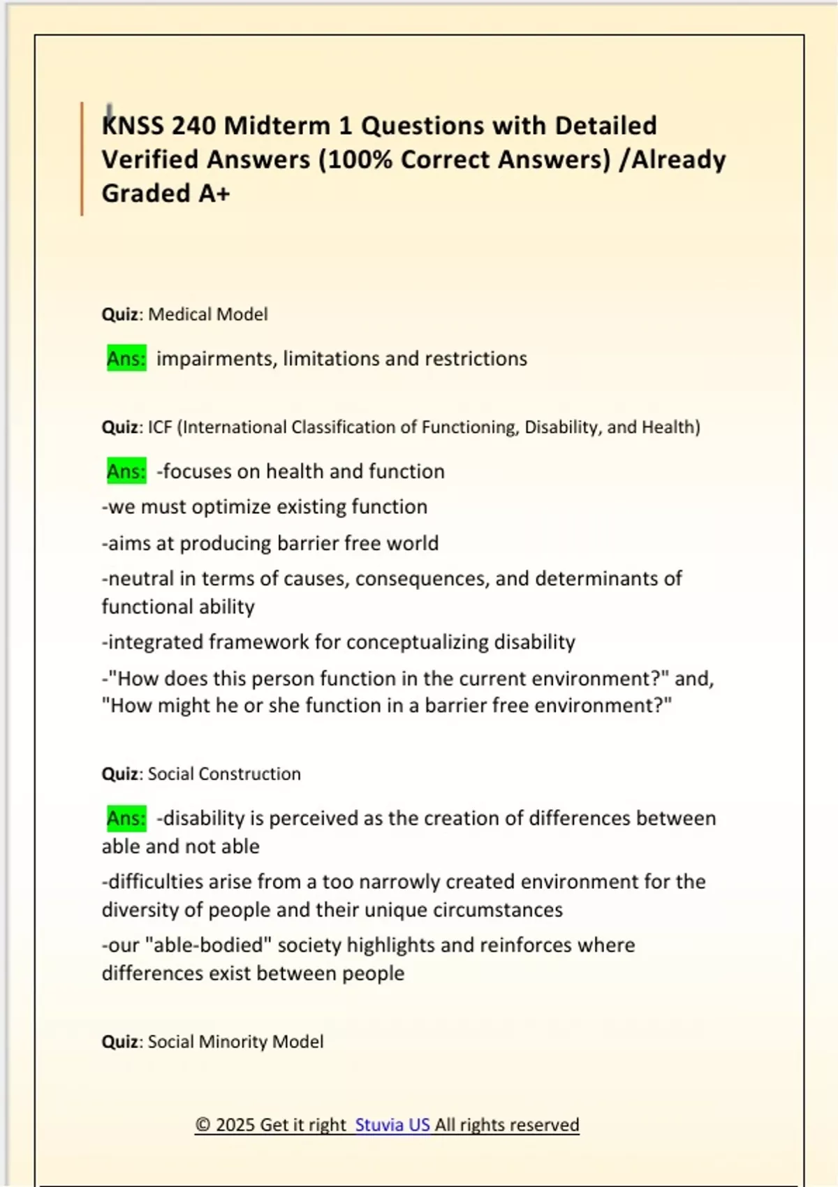 KNSS 240 Midterm 1 Questions with Detailed Verified Answers (100% ...