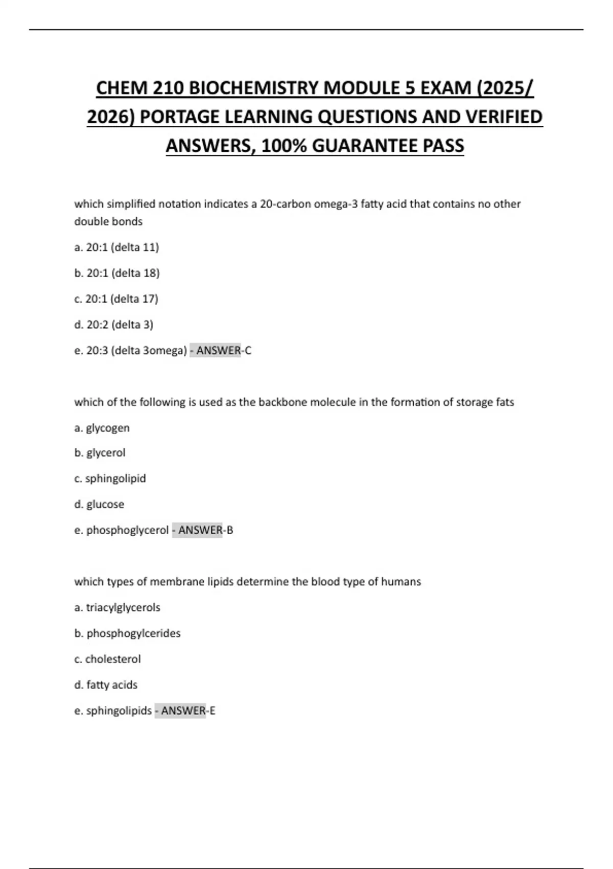 CHEM 210 BIOCHEMISTRY MODULE 5 EXAM - Biochemistry - Stuvia US