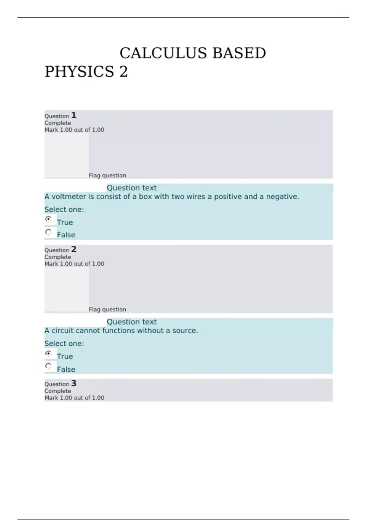 Calculus Based Physics 2 MQ1-Midterm Exam | Questions and Answers ...