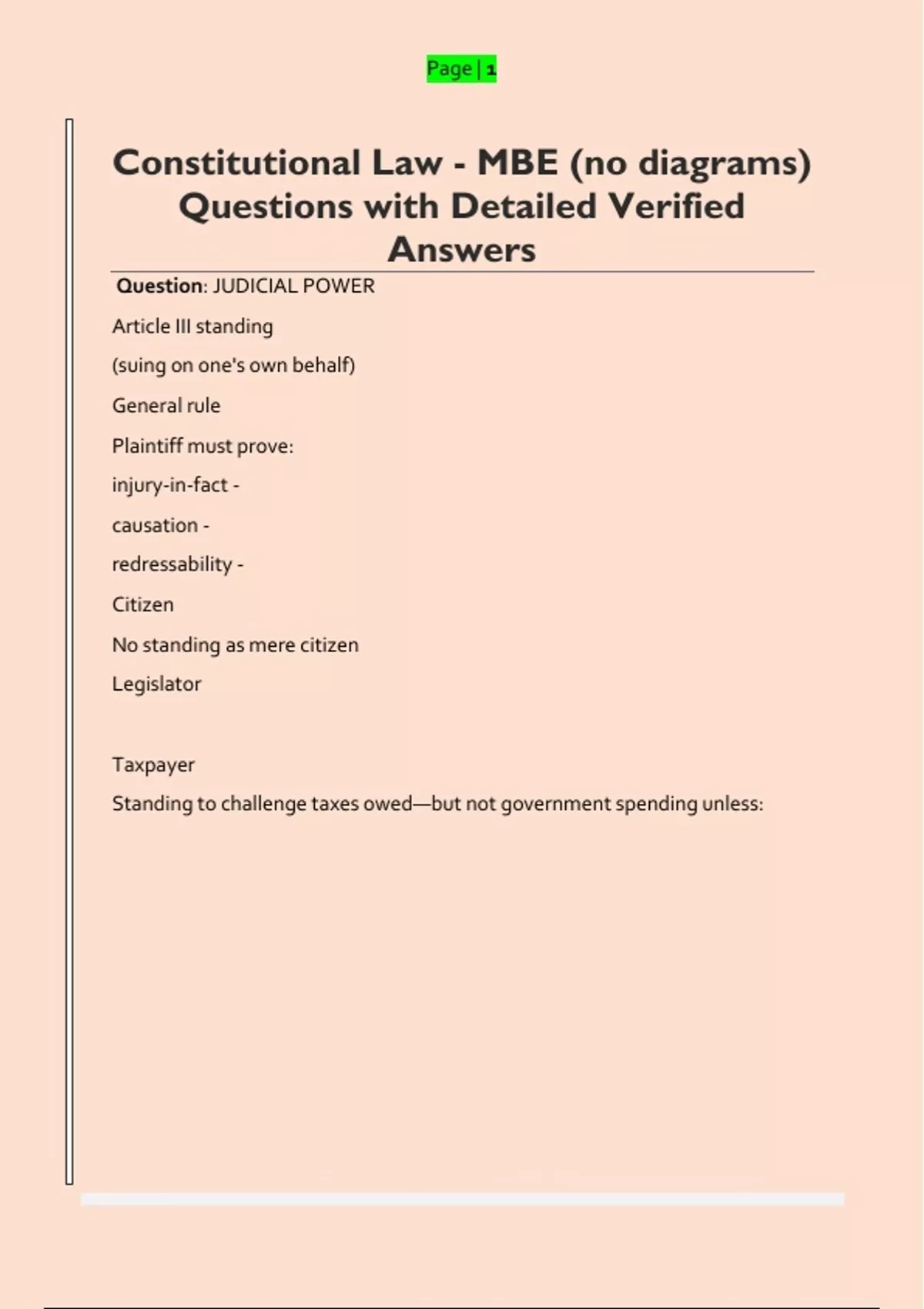 Constitutional Law - MBE (no diagrams) Questions with Detailed Verified ...