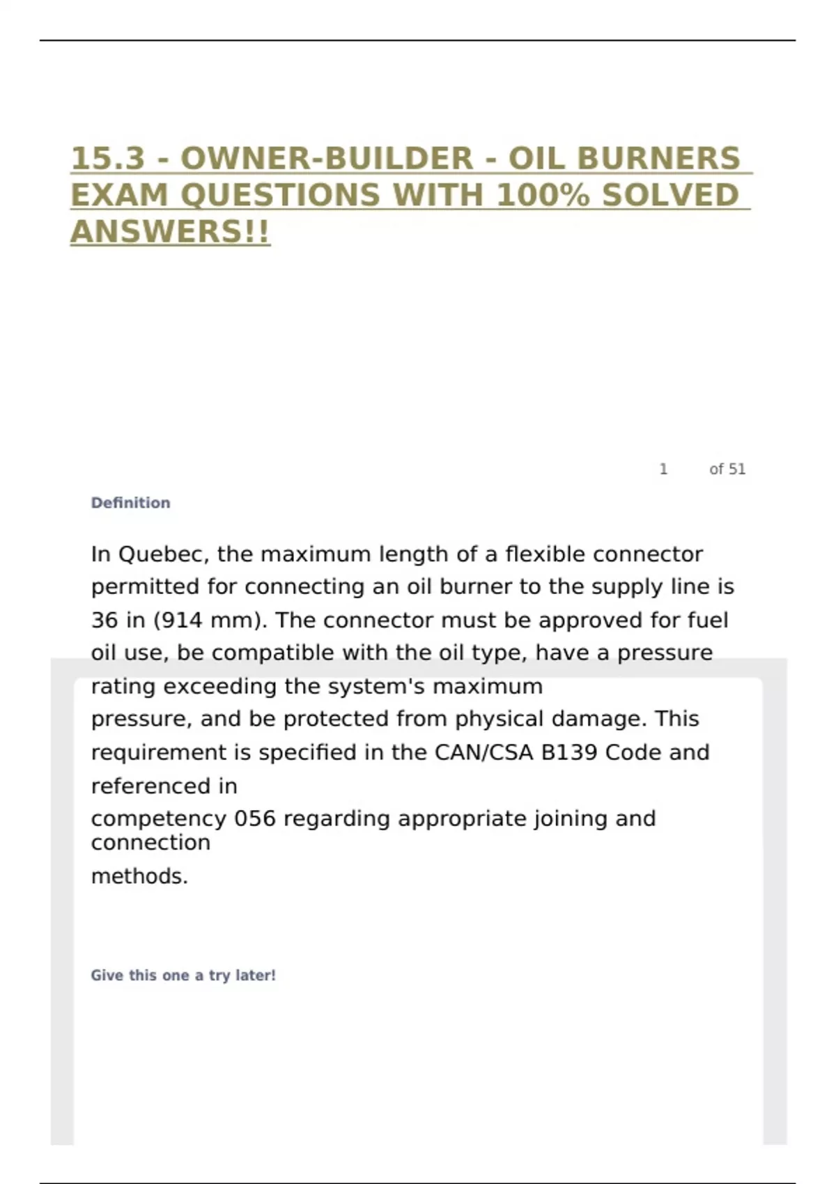 15.3 - OWNER-BUILDER - OIL BURNERS EXAM QUESTIONS WITH 100% SOLVED ...