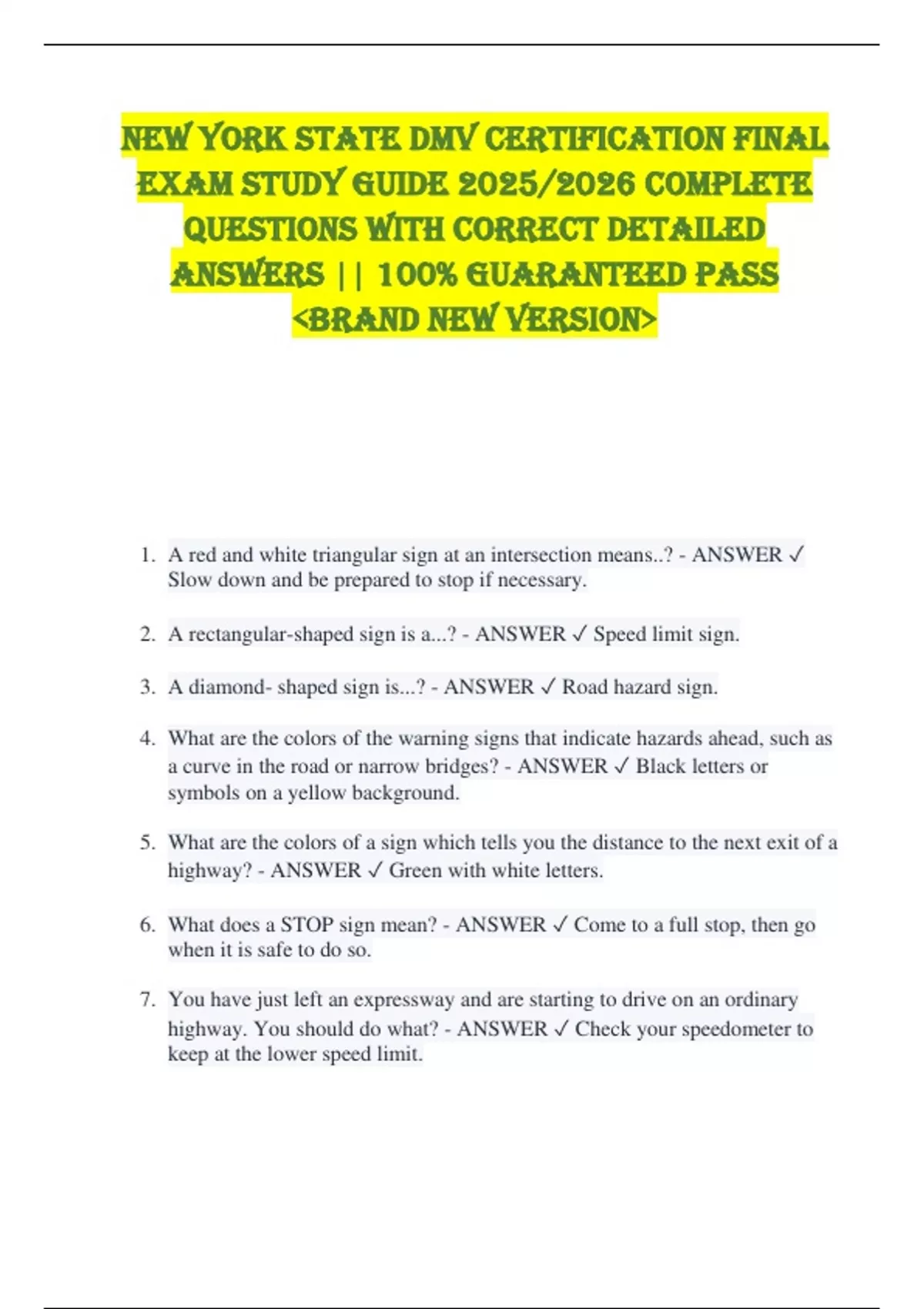 New York State DMV CERTIFICATION FINAL EXAM STUDY GUIDE 2025/2026 ...