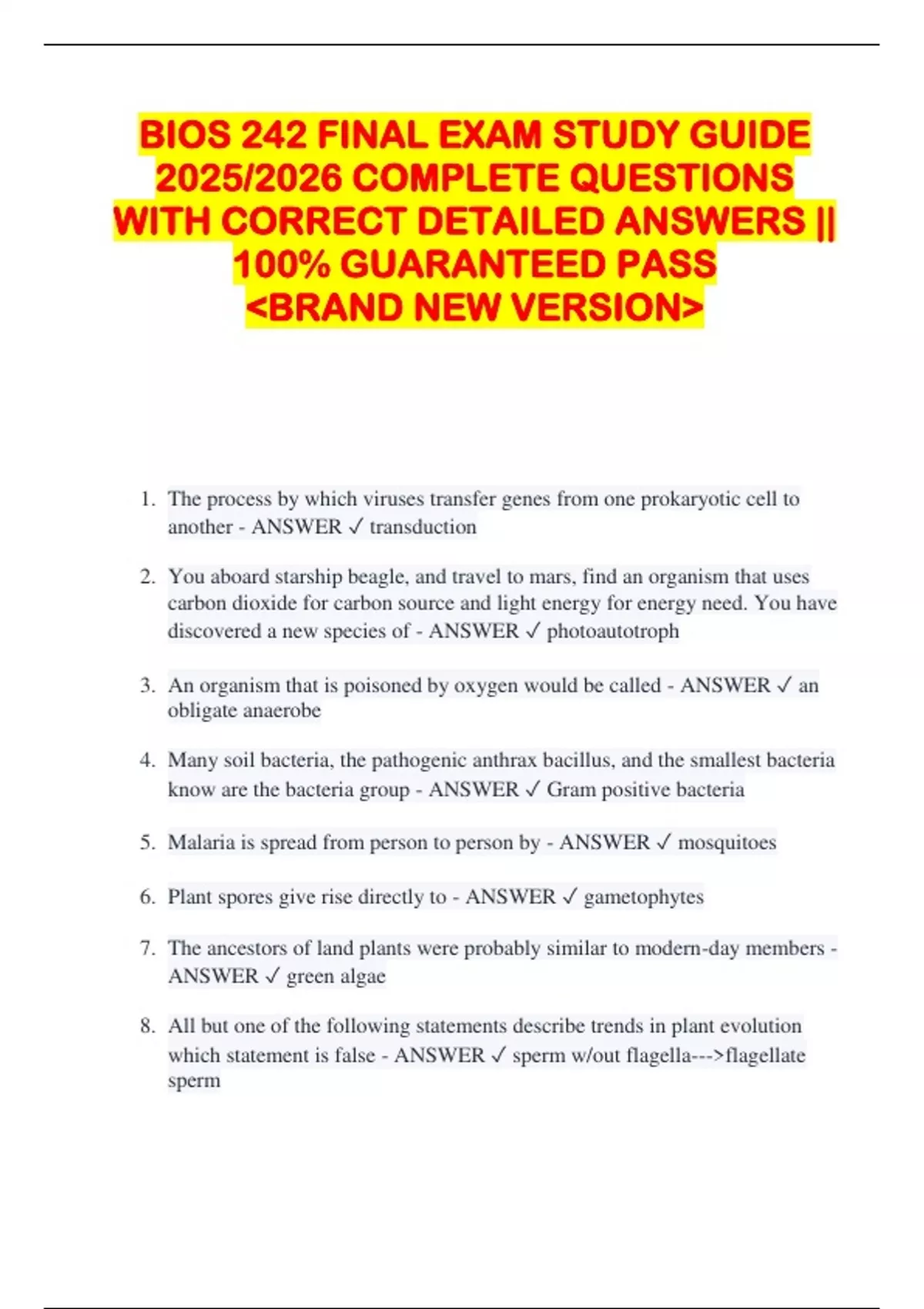 BIOS 242 FINAL EXAM STUDY GUIDE 2025/2026 COMPLETE QUESTIONS WITH ...