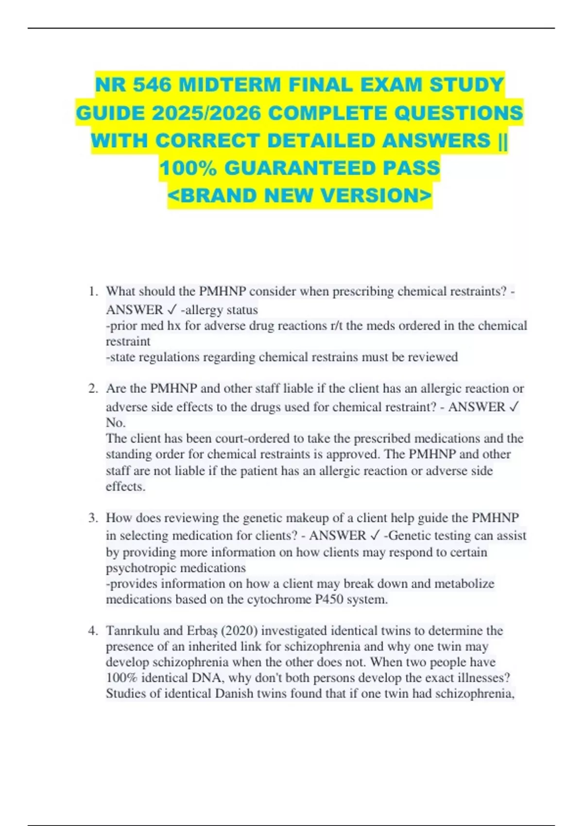 NR 546 MIDTERM FINAL EXAM STUDY GUIDE 2025/2026 COMPLETE QUESTIONS WITH CORRECT DETAILED ANSWERS ...