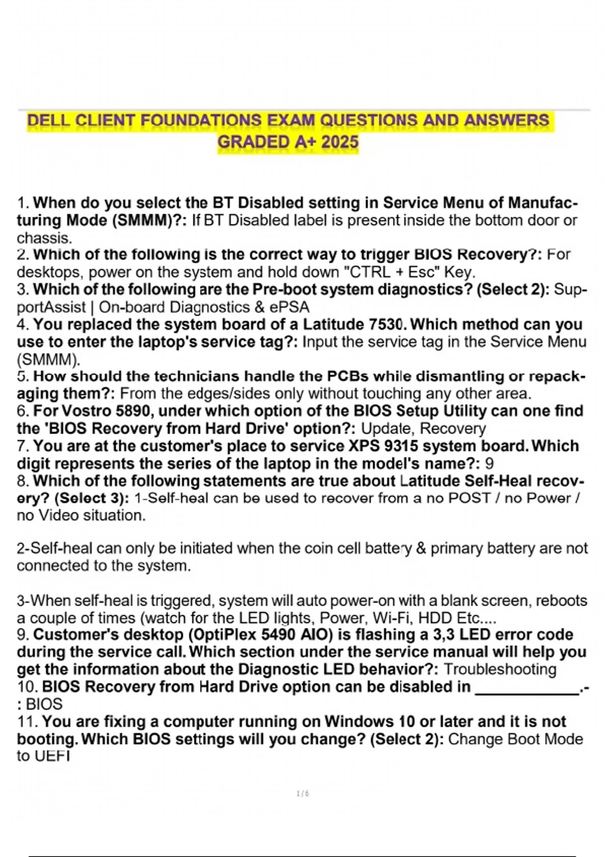 DELL CLIENT FOUNDATIONS EXAM QUESTIONS AND ANSWERS GRADED A+ 2025 ...