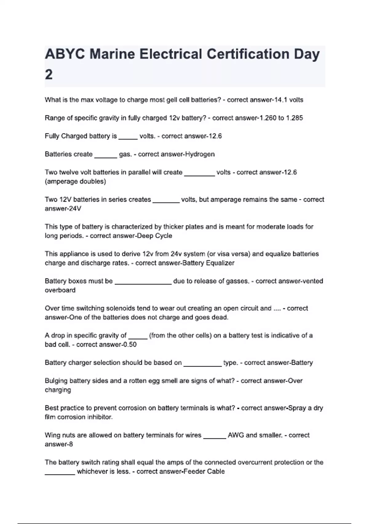 ABYC Marine Electrical Certification Day 2: 2025 (Questions) Verified ...