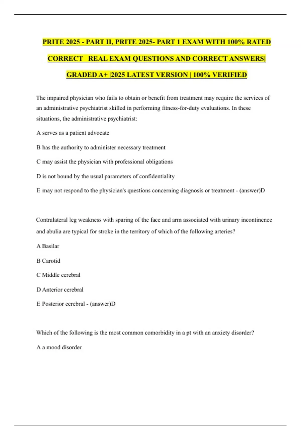 PRITE 2025 - PART II, PRITE 2025- PART 1 EXAM WITH 100% RATED CORRECT ...