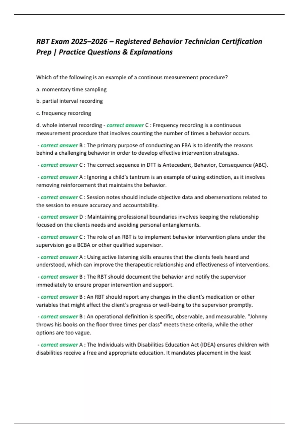 RBT Exam 2025–2026 – Registered Behavior Technician Certification Prep ...