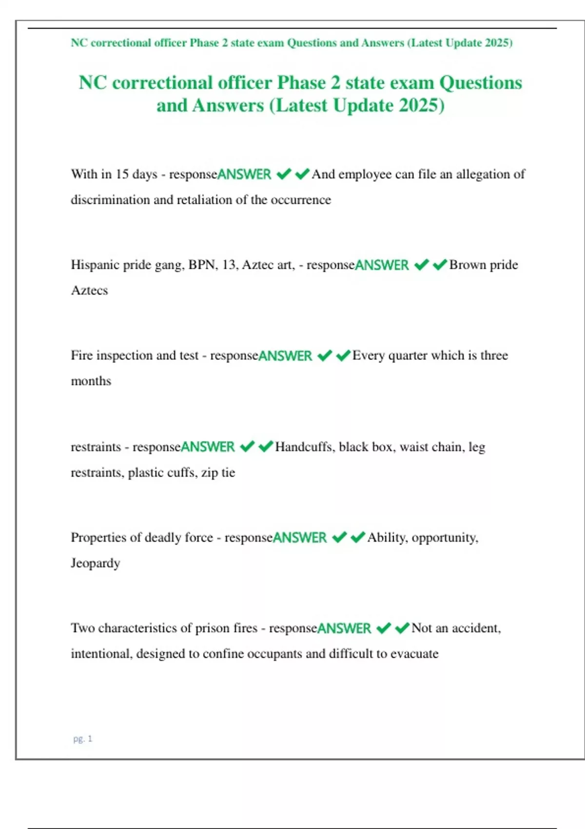 NFPA 24 Test (TFM10) NC correctional officer Phase 2 state exam ...