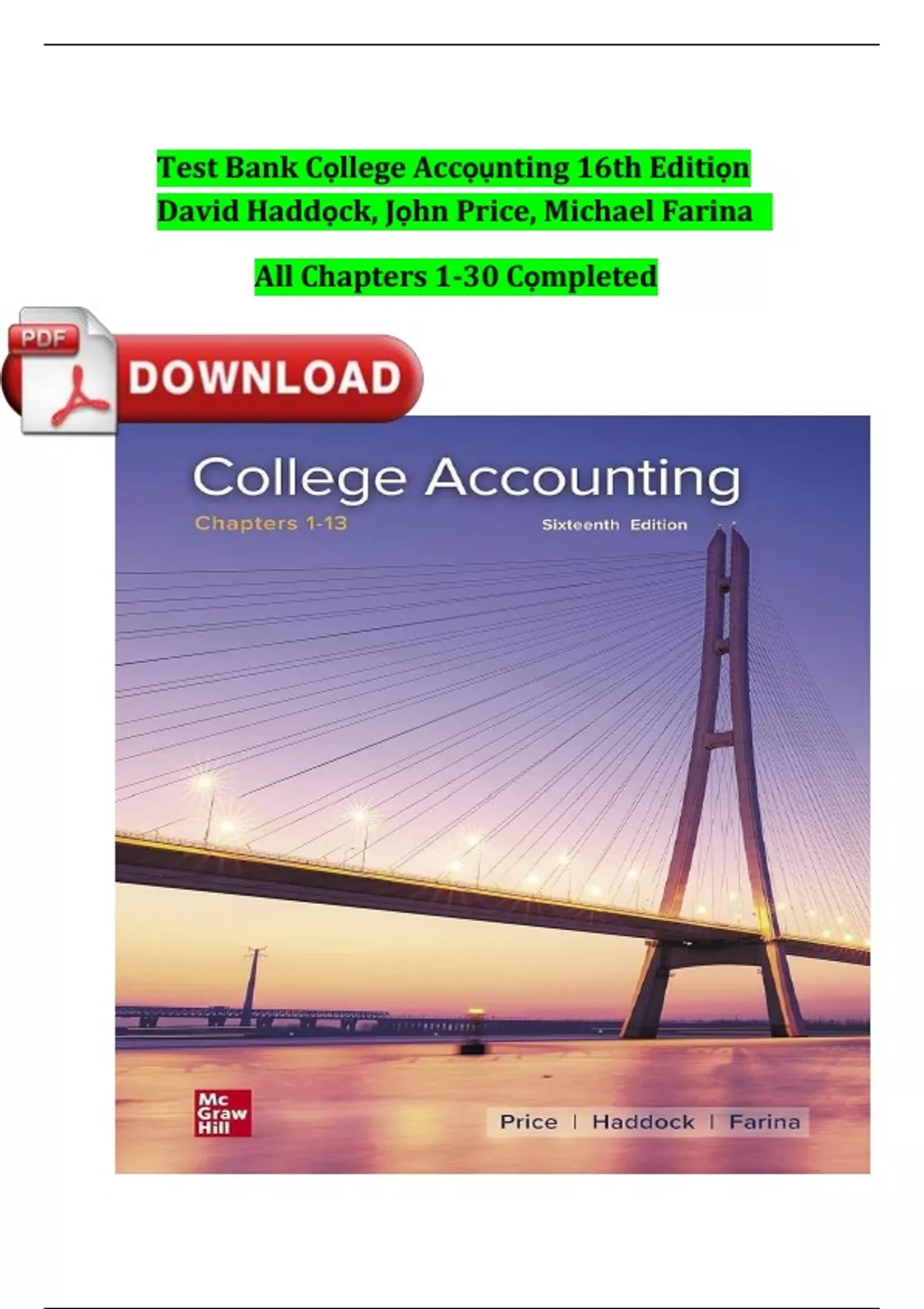 TEST BANK College Accounting , 16th Edition David Haddock, John Price ...