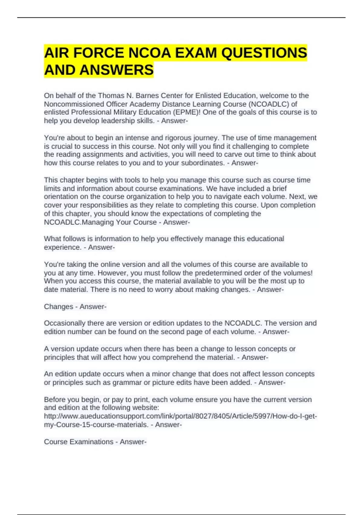 AIR FORCE NCOA EXAM QUESTIONS AND ANSWERS - AIR FORCE NCOA - Stuvia US