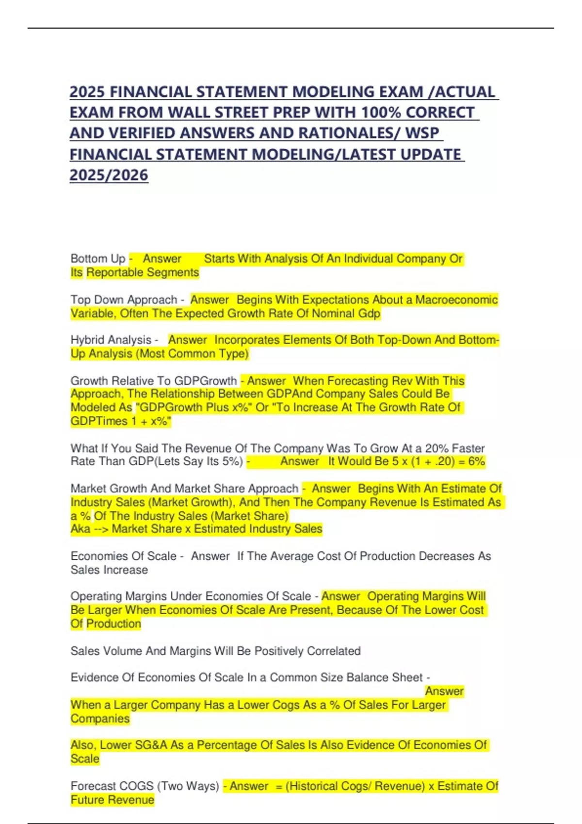 2025 FINANCIAL STATEMENT MODELING EXAM /ACTUAL EXAM FROM WALL STREET ...