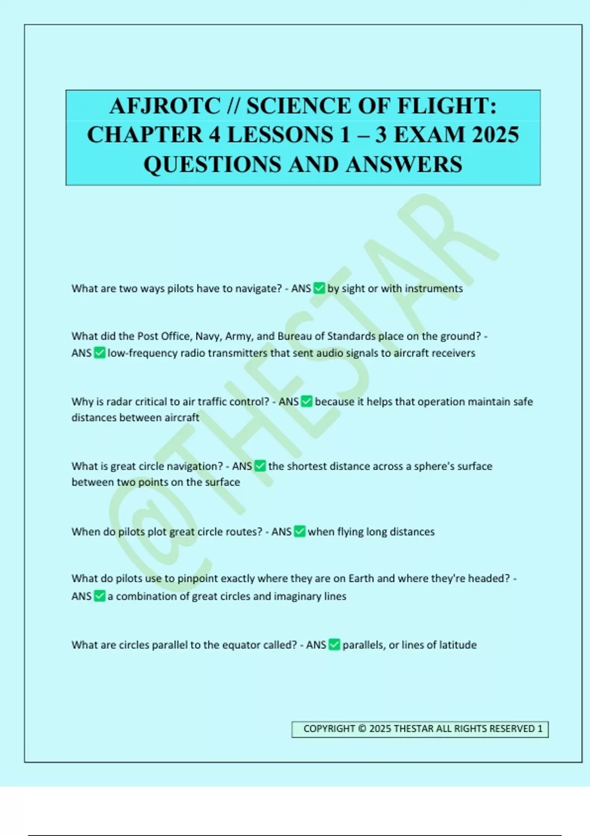 AFJROTC // SCIENCE OF FLIGHT: CHAPTER 4 LESSONS 1 – 3 EXAM 2025 ...