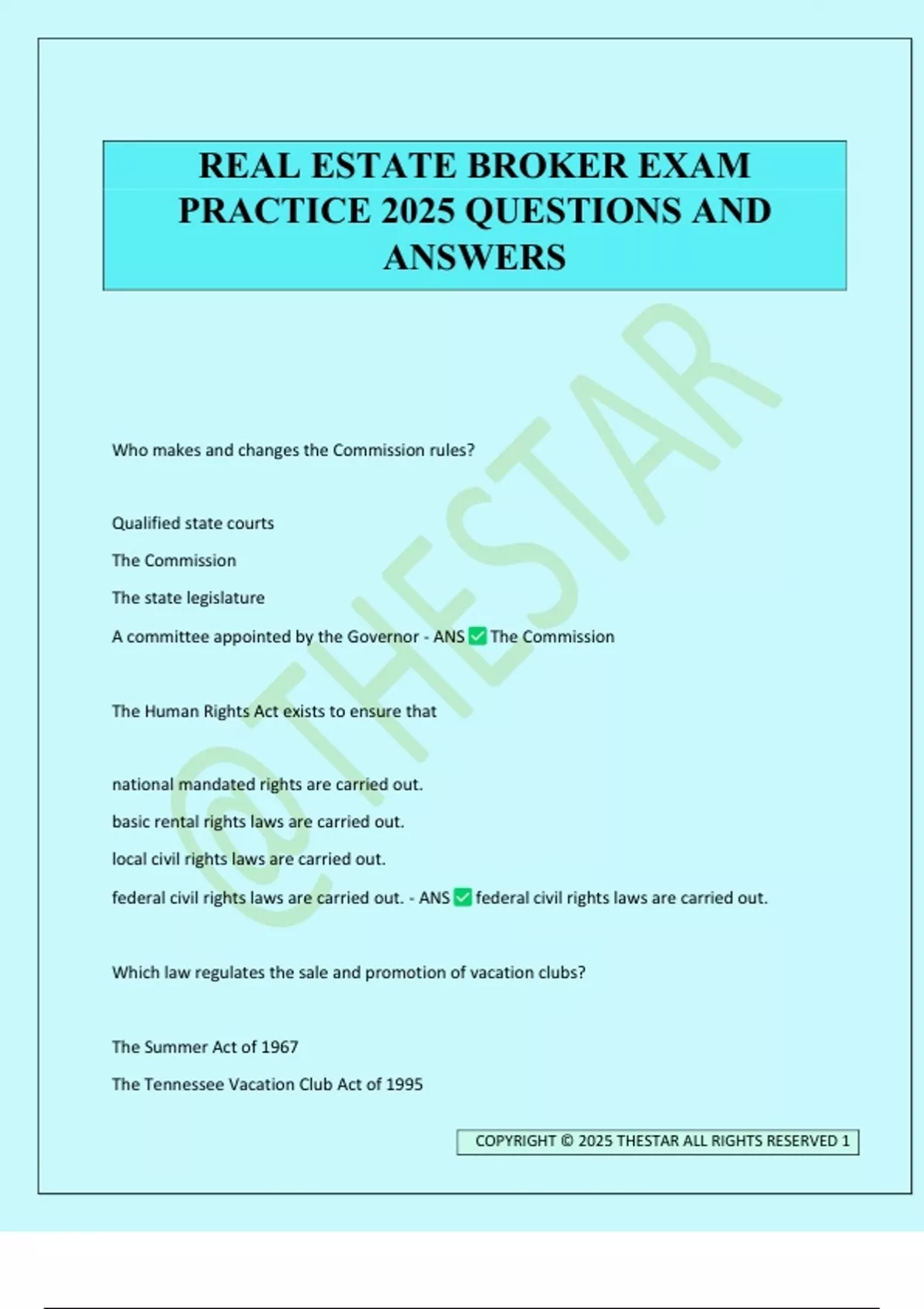 REAL ESTATE BROKER EXAM PRACTICE 2025 QUESTIONS AND ANSWERS - BROKERAGE ...