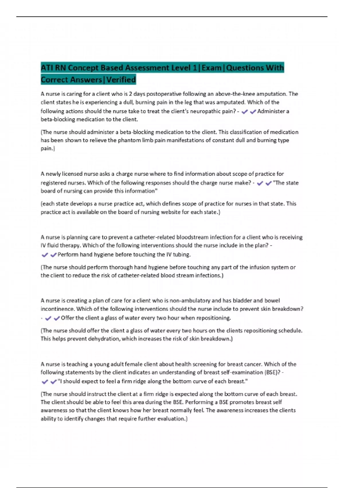 ATI RN Concept Based Assessment Level 1|Exam|Questions With Correct ...