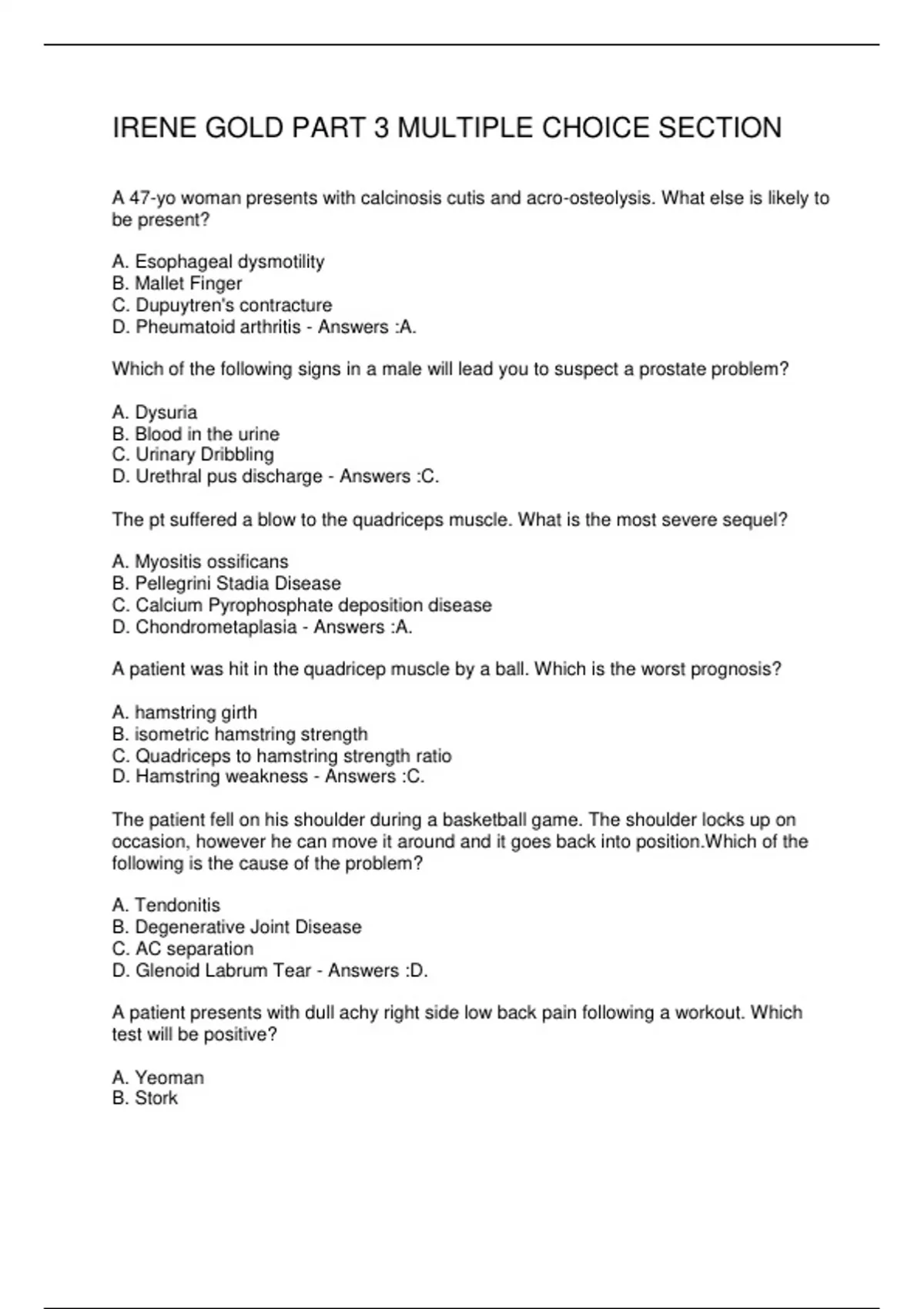 IRENE GOLD PART 3 MULTIPLE CHOICE SECTION - IRENE GOLD - Stuvia US