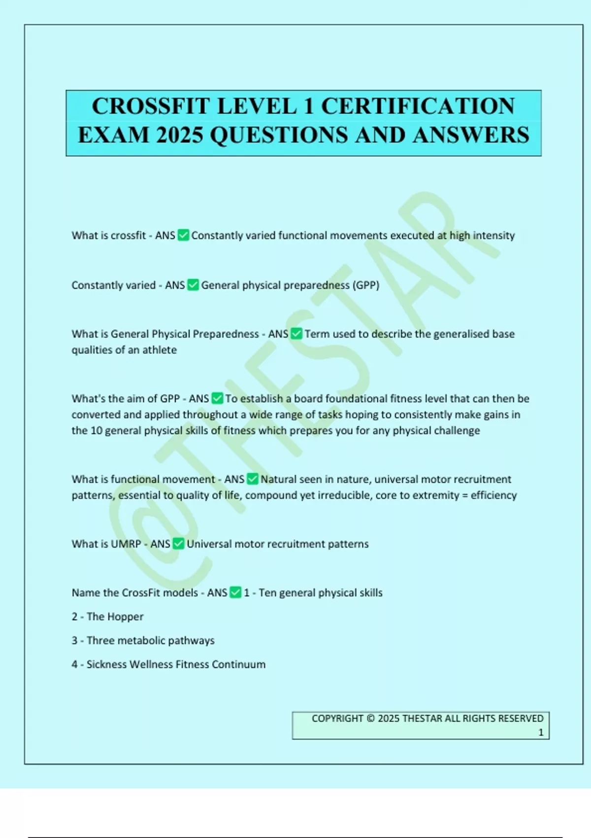 CROSSFIT LEVEL 1 CERTIFICATION EXAM 2025 QUESTIONS AND ANSWERS ...