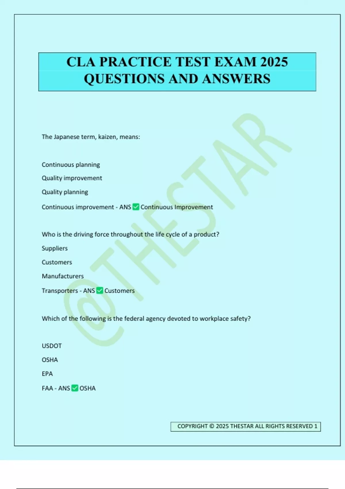 CLA PRACTICE TEST EXAM 2025 QUESTIONS AND ANSWERS - CLA - Stuvia US
