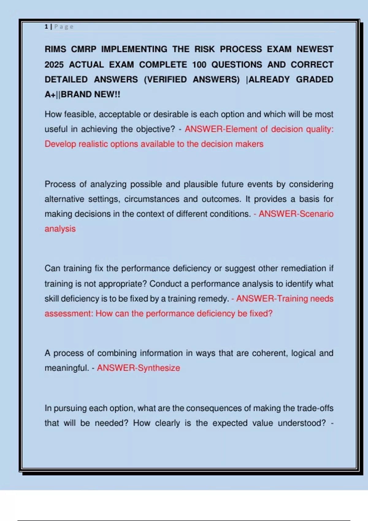 RIMS CMRP Implementing the Risk Process Exam | 2025 Complete Study ...