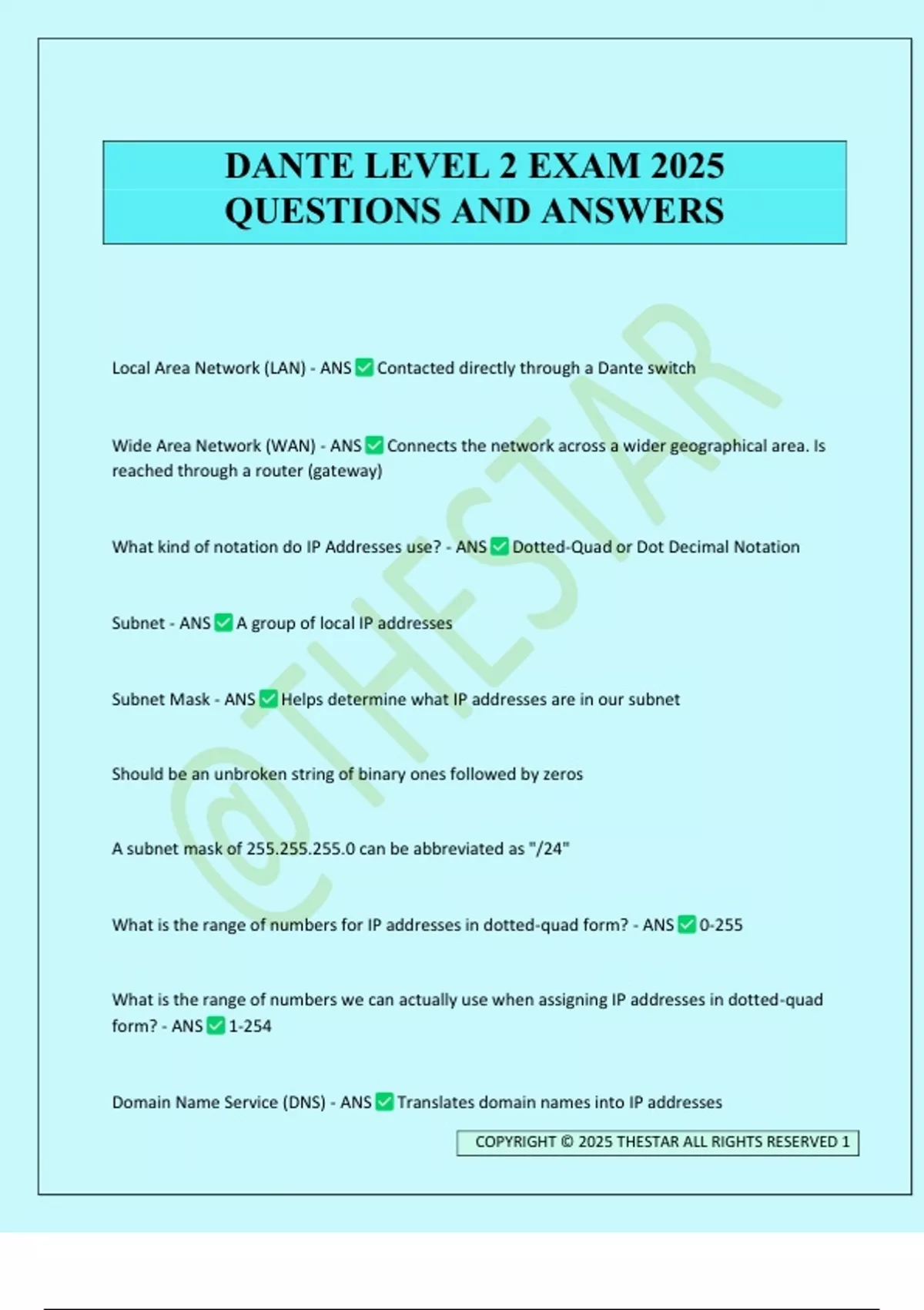 DANTE LEVEL 2 EXAM 2025 QUESTIONS AND ANSWERS - DANTE LEVEL 2 - Stuvia US