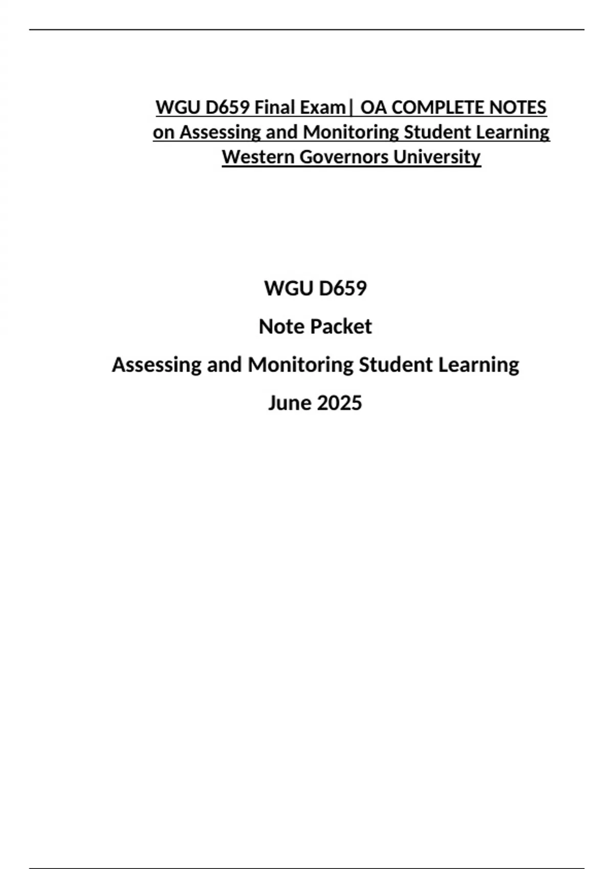 WGU D659 Final Exam| OA COMPLETE NOTES on Assessing and Monitoring ...