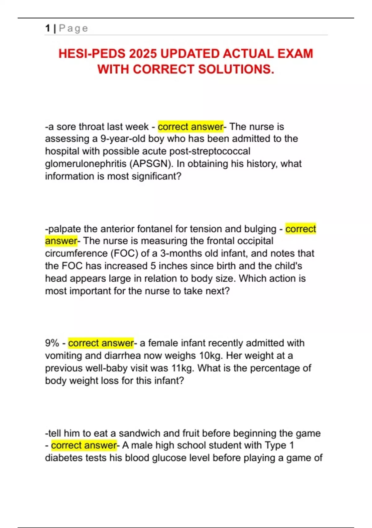 HESI-PEDS 2025 UPDATED ACTUAL EXAM WITH CORRECT SOLUTIONS. - HESI-PEDS ...