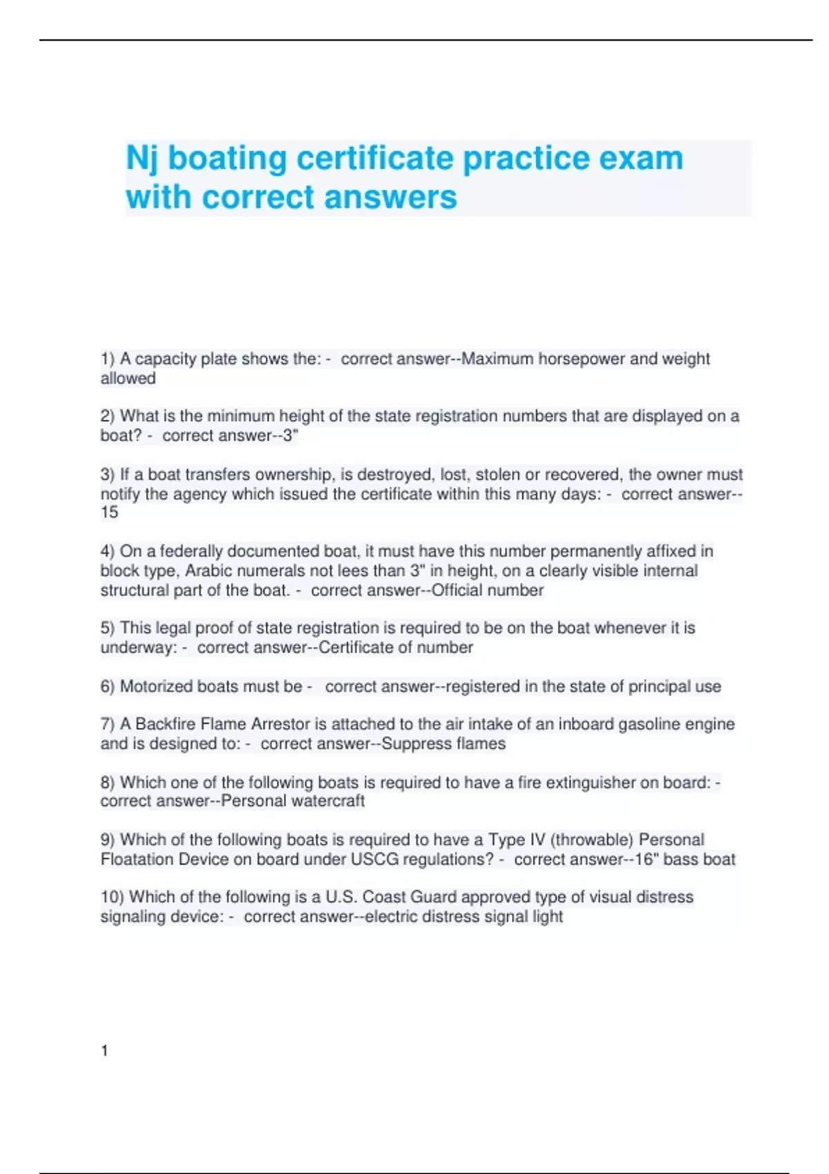 New Jersey Boating Certificate Practice Exam | Verified 2024–2025 ...