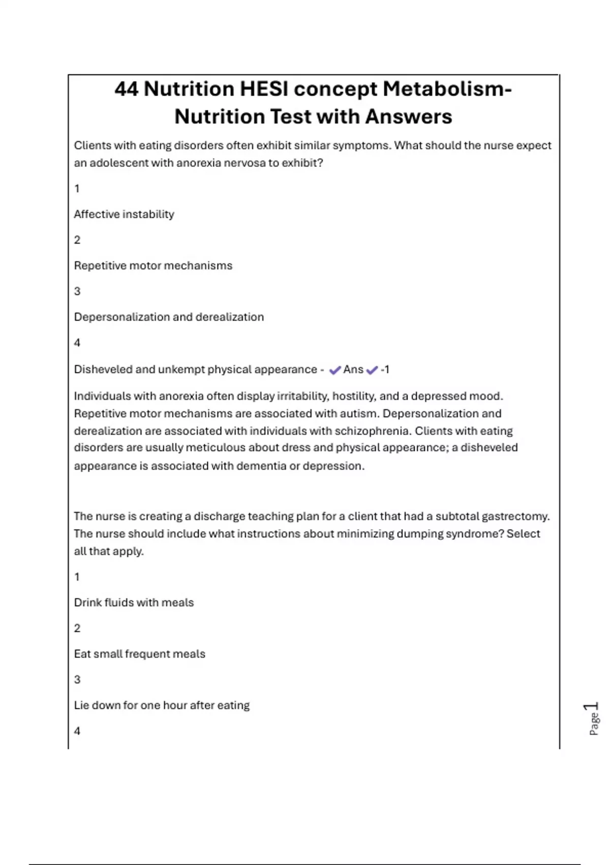 44 Nutrition HESI concept Metabolism- Nutrition Test with Answers - 44 ...