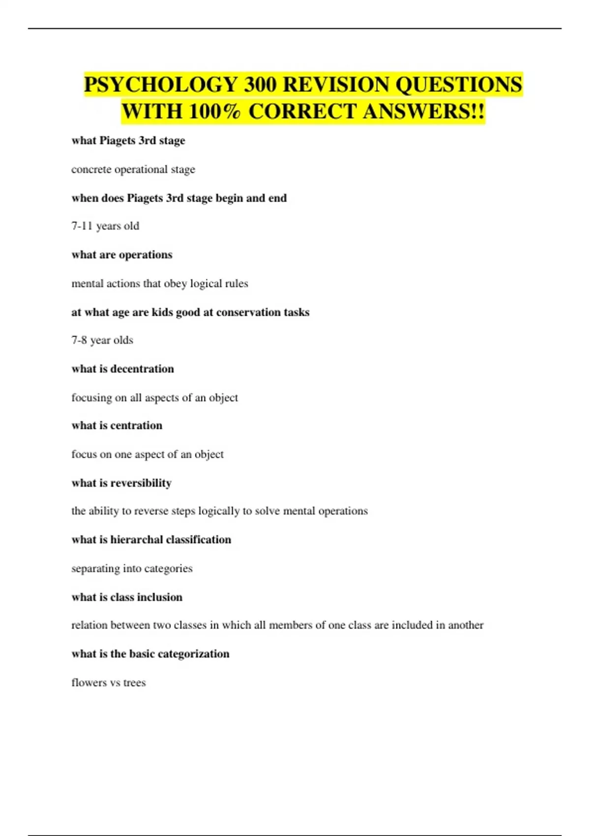 PSYCHOLOGY 300 REVISION QUESTIONS WITH 100% CORRECT ANSWERS ...
