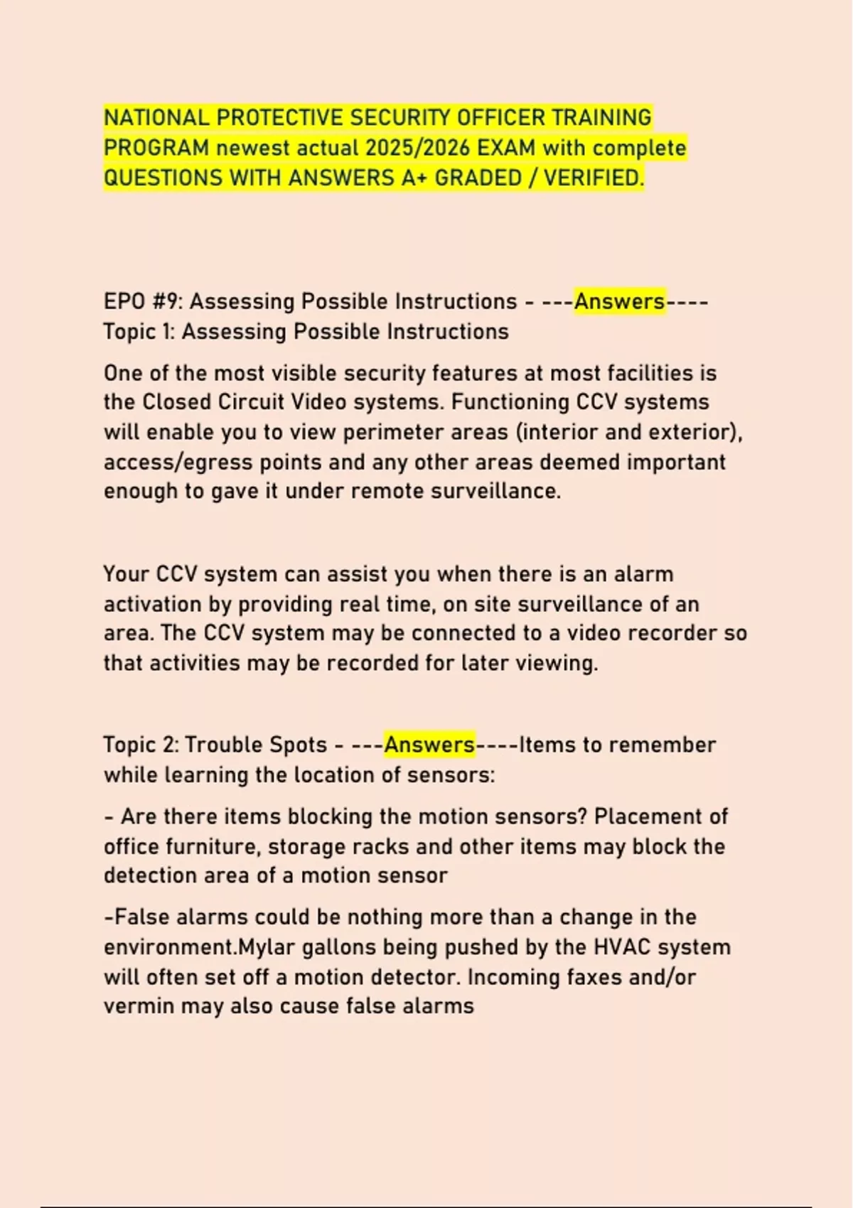 NATIONAL PROTECTIVE SECURITY OFFICER TRAINING PROGRAM newest actual ...